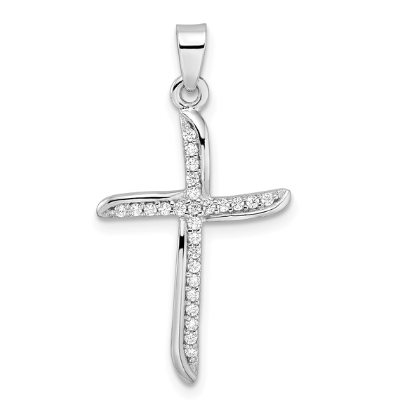 Jewelry | Sterling Silver Rhodiumplated Small Cz Wavy Cross Pendant ...
